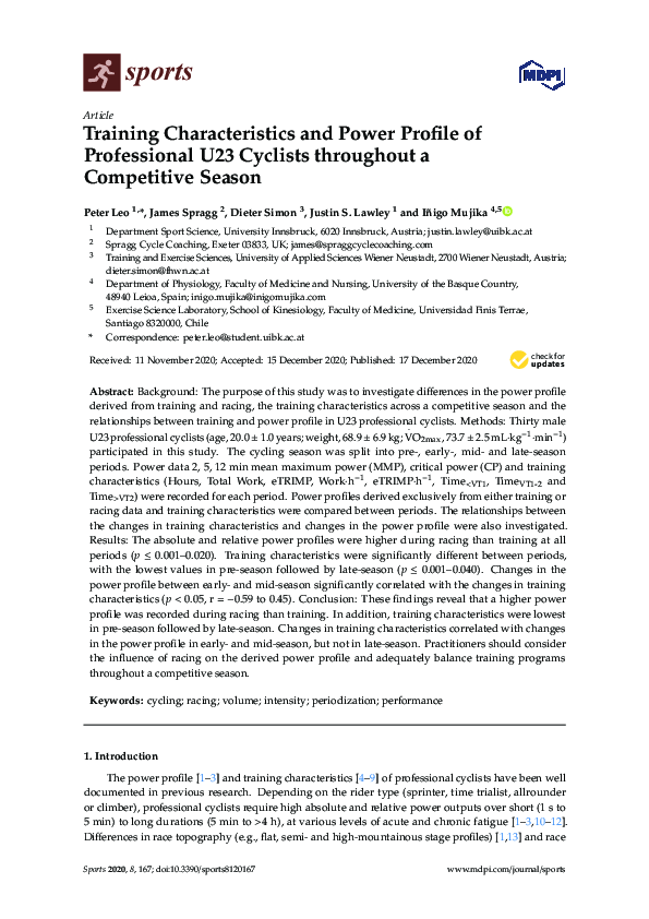 (PDF) Training Characteristics and Power Profile of Professional U23 ...