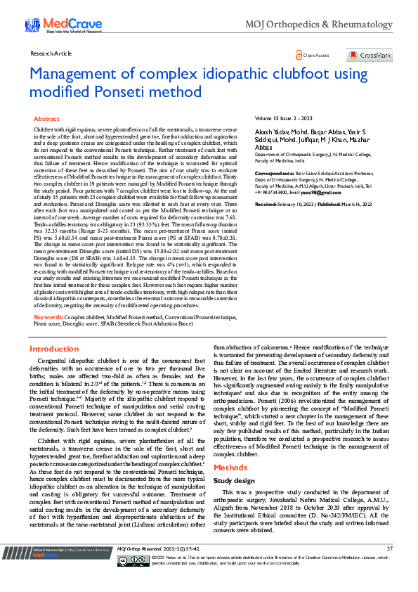 (PDF) Management of complex idiopathic clubfoot using modified Ponseti ...