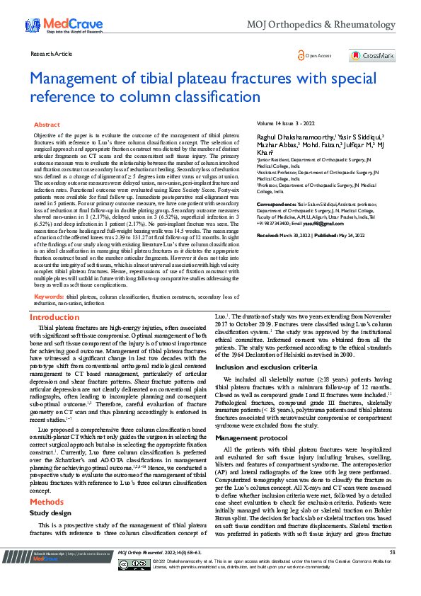 (PDF) Management of tibial plateau fractures with special reference to ...