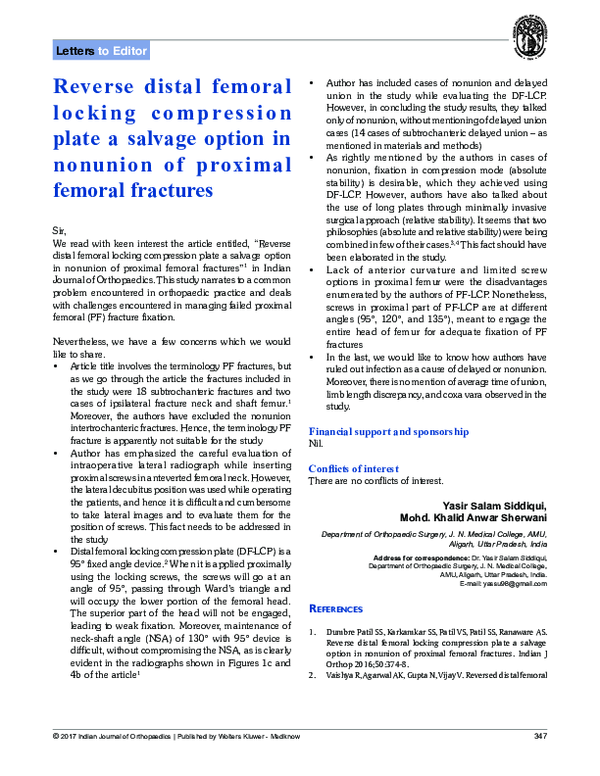 (PDF) Reverse distal femoral locking compression plate a salvage option ...