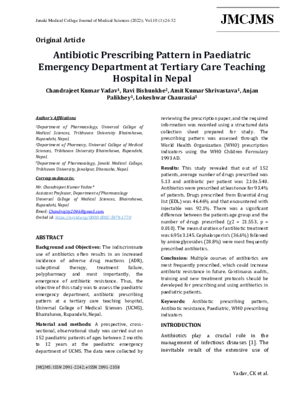 (PDF) Antibiotic Prescribing Pattern in Paediatric Emergency Department ...
