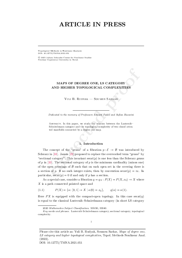 (PDF) Maps of degree one, LS category and higher topological complexities