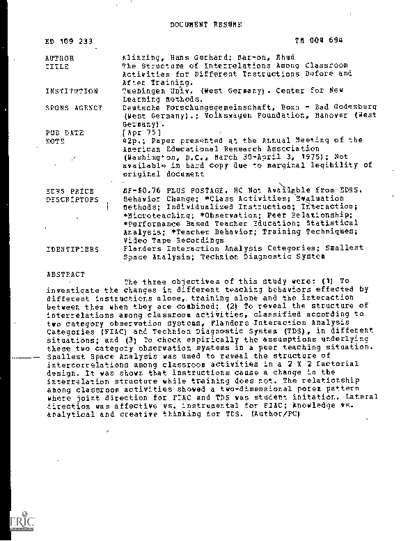 (PDF) The Structure of Interrelations Among Classroom Activities for ...
