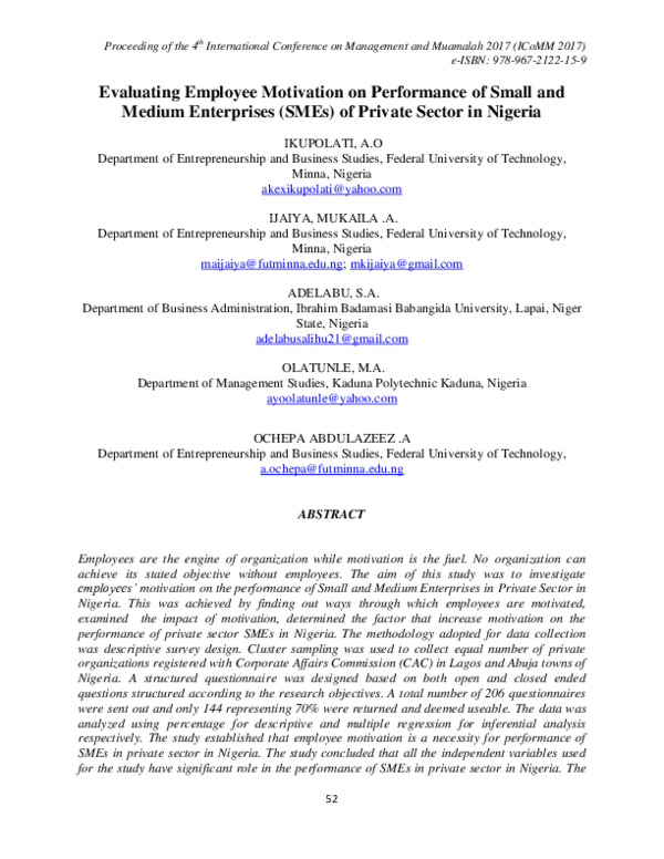 (PDF) Evaluating Employee Motivation on Performance of Small and Medium ...