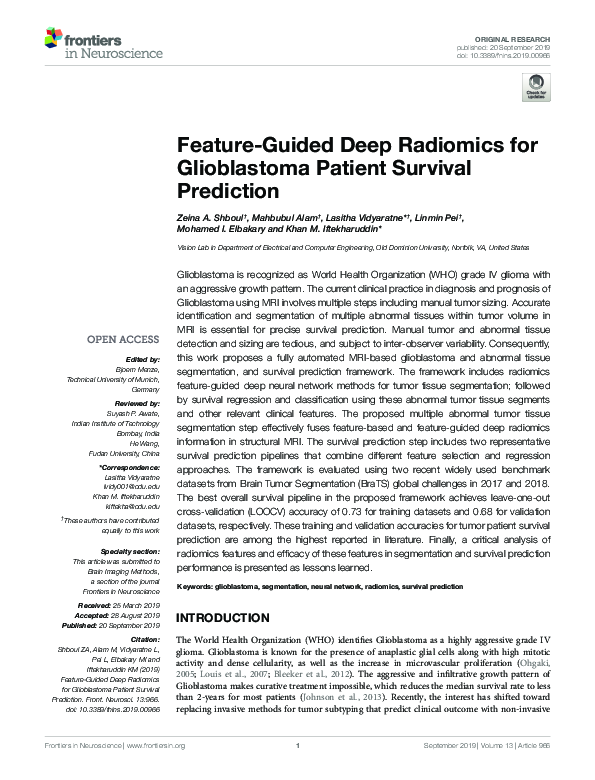 (PDF) Feature-Guided Deep Radiomics for Glioblastoma Patient Survival Prediction