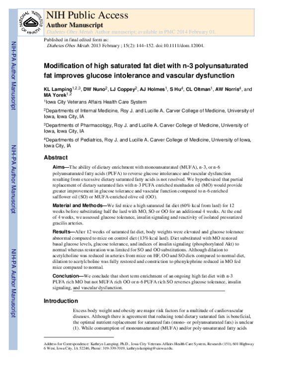 (PDF) Modification of high saturated fat diet with n-3 polyunsaturated ...