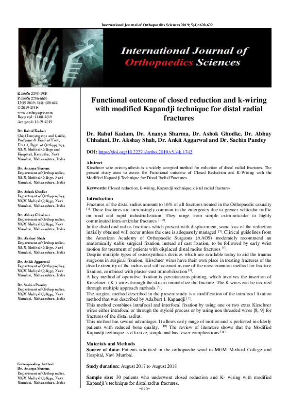 (PDF) Functional outcome of closed reduction and k-wiring with modified ...