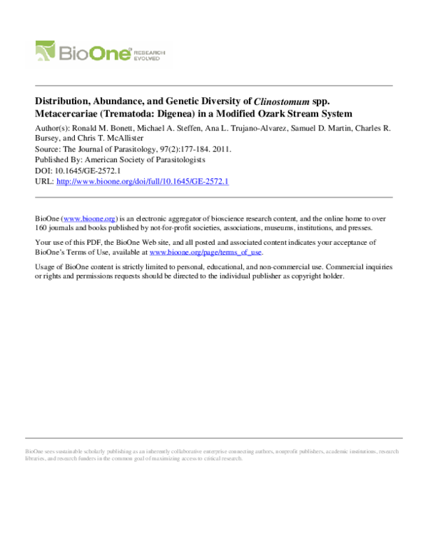 (PDF) Distribution, Abundance, and Genetic Diversity of Clinostomum spp ...