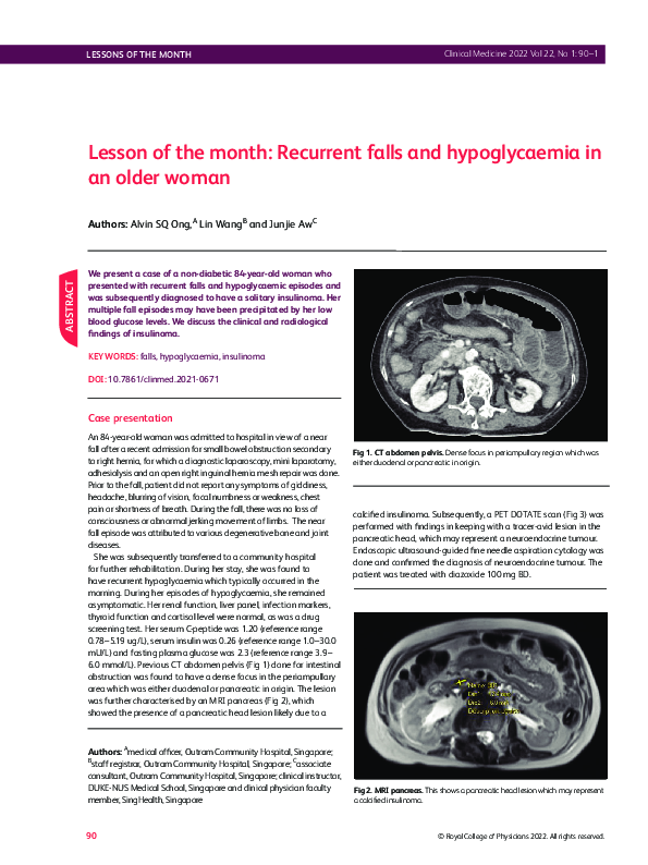 (PDF) Lesson of the month: Recurrent falls and hypoglycaemia in an ...