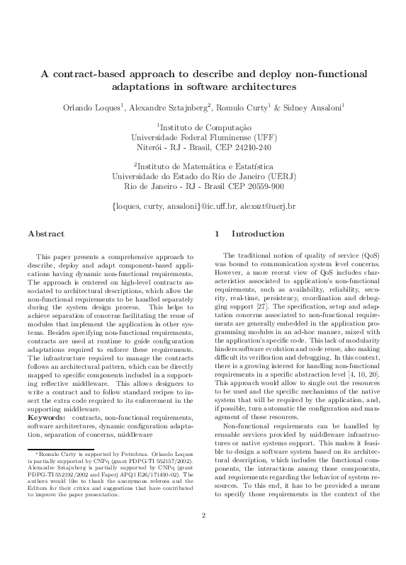 Pdf A Contract Based Approach To Describe And Deploy Non Functional Adaptations In Software