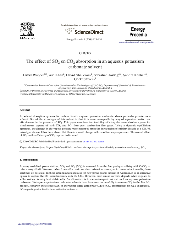 (PDF) The Effect of SO2 on CO2 Absorption in an Aqueous Potassium ...