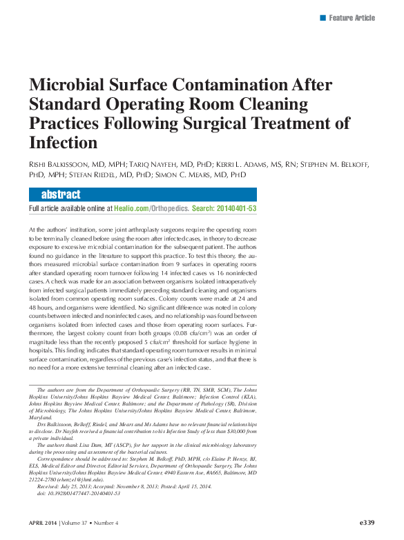 (PDF) Microbial surface contamination after standard operating room ...