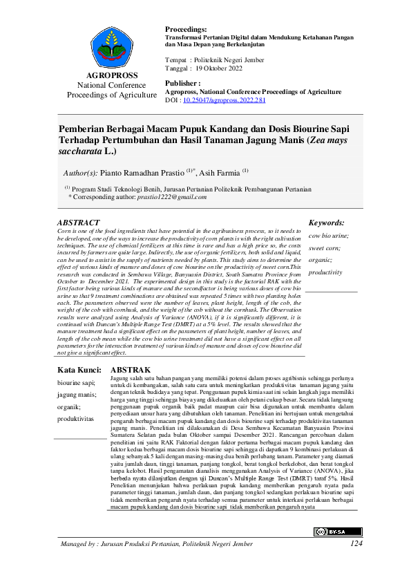 (PDF) Pemberian Berbagai Macam Pupuk Kandang Dan Dosis Biourine Sapi Terhadap Pertumbuhan Dan ...