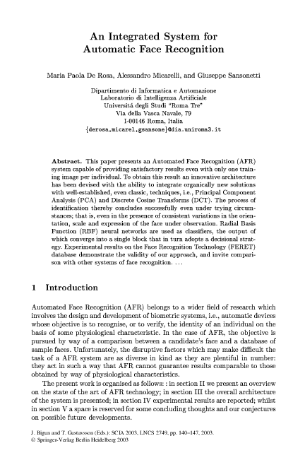 Pdf An Integrated System For Automatic Face Recognition
