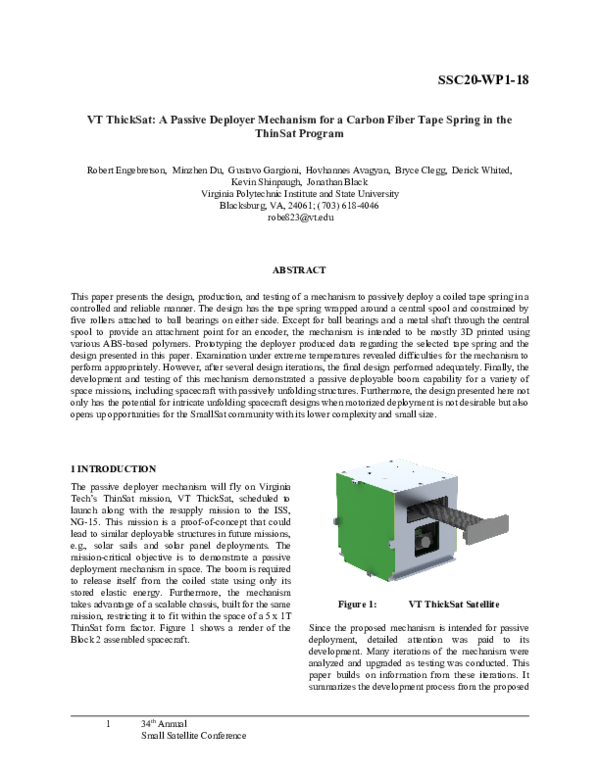 (PDF) VT ThickSat: A Passive Deployer Mechanism for a Carbon Fiber Tape ...