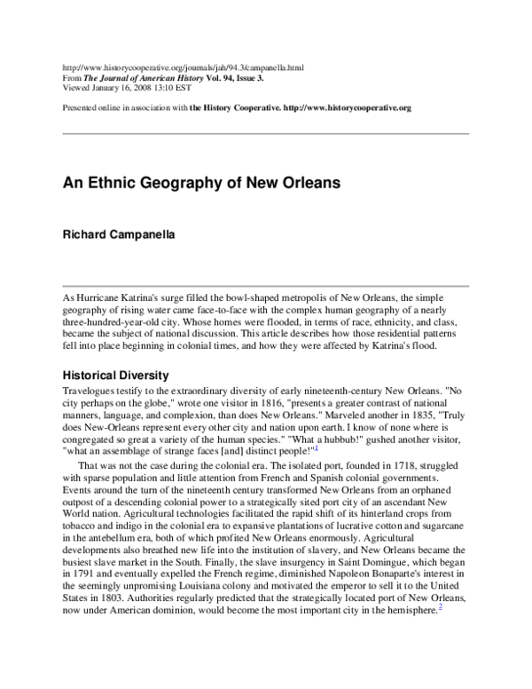 (PDF) An Ethnic Geography of New Orleans
