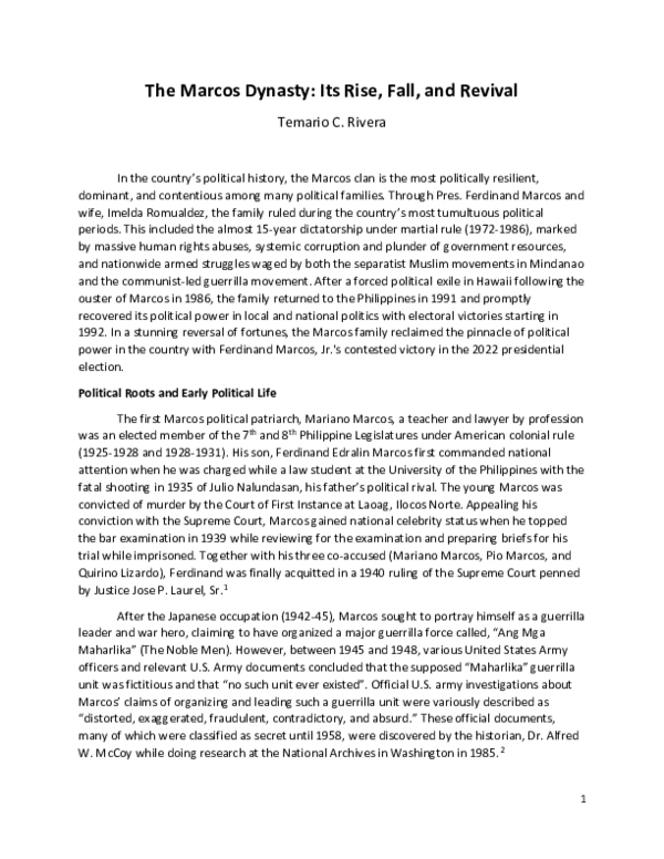 (PDF) The Marcos Dynasty Rise, Fall, and Revival-