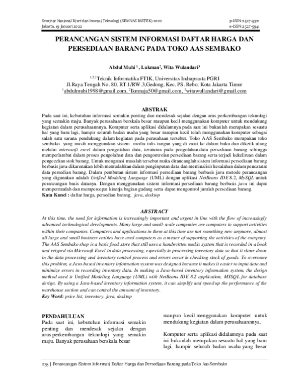 (PDF) Perancangan Sistem Informasi Daftar Harga Dan Persediaan Barang Pada Toko Aas Sembako