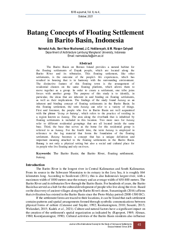 (PDF) Batang Concepts of Floating Settlement in Barito Basin, Indonesia