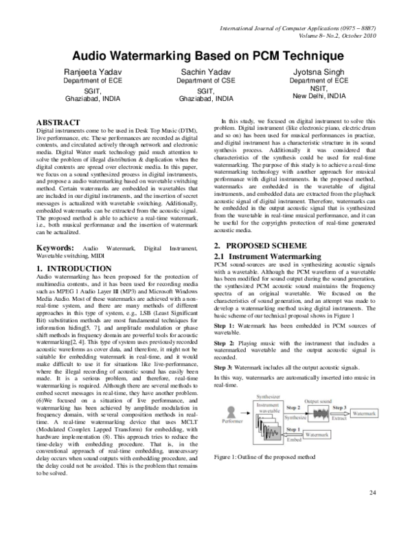 (PDF) Audio Watermarking Based on PCM Technique