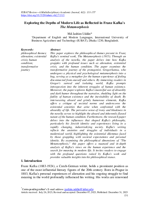 (PDF) Exploring the Depths of Modern Life as Reflected in Franz Kafka's ...