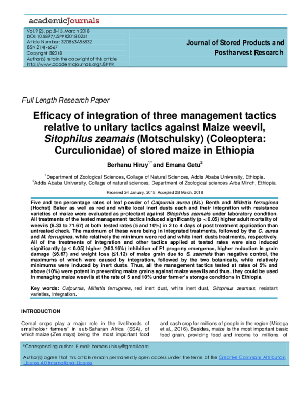 (PDF) Efficacy of integration of three management tactics relative to ...