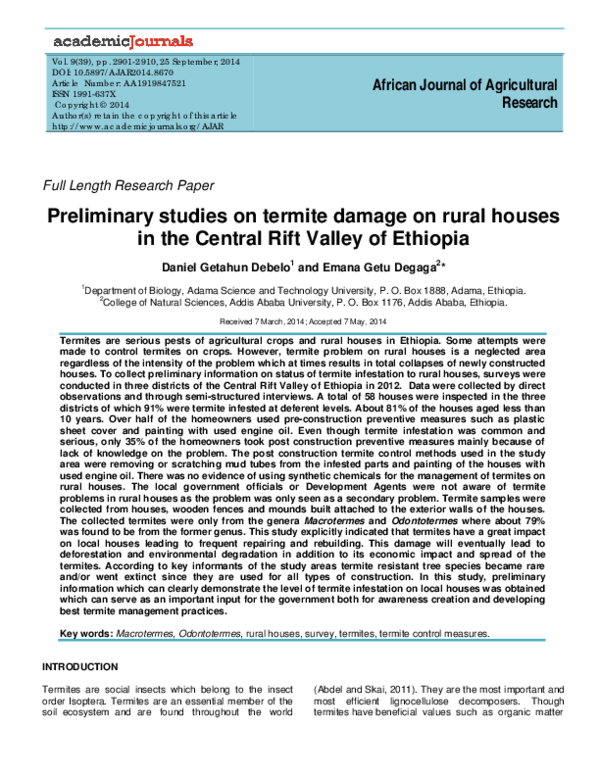 (PDF) Preliminary studies on termite damage on rural houses in the ...