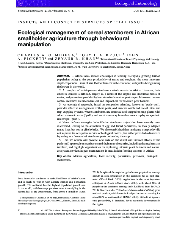 (PDF) Ecological management of cereal stem borers in Ethiopia ...