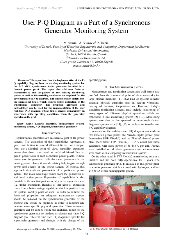 (PDF) User P-Q Diagram as a Part of a Synchronous Generator Monitoring System
