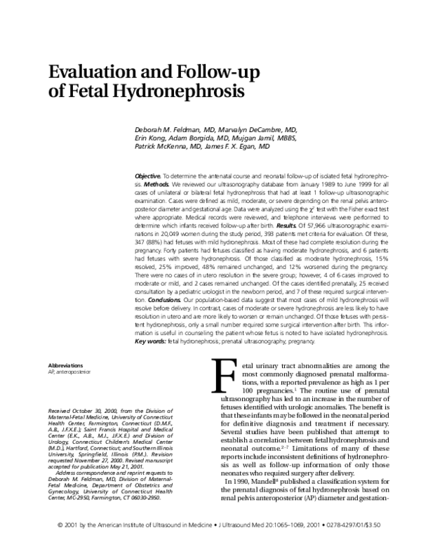 (PDF) Evaluation and follow-up of fetal hydronephrosis