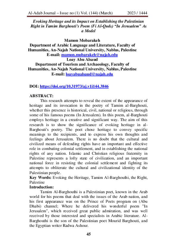 (PDF) Evoking Heritage and its Impact on Establishing the Palestinian ...