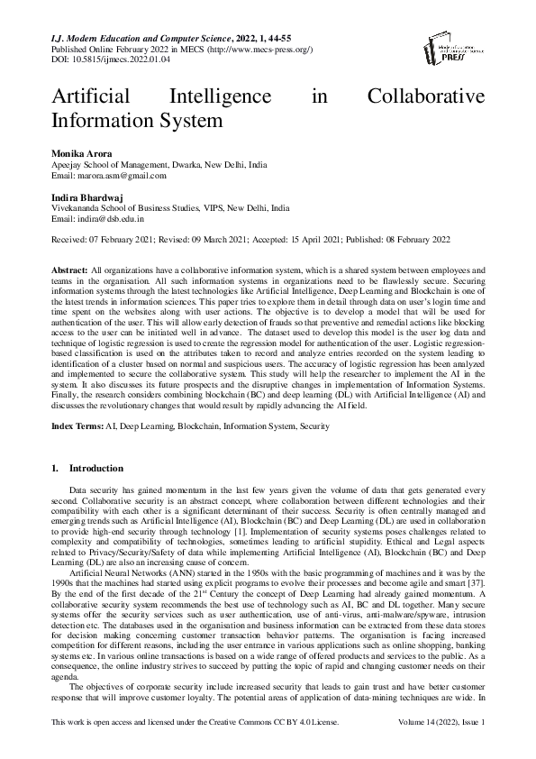 (PDF) Artificial Intelligence in Collaborative Information System