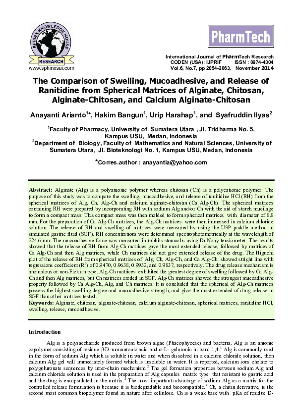 (PDF) The Comparison of Swelling, Mucoadhesive, and Release of Ranitidine from Spherical ...