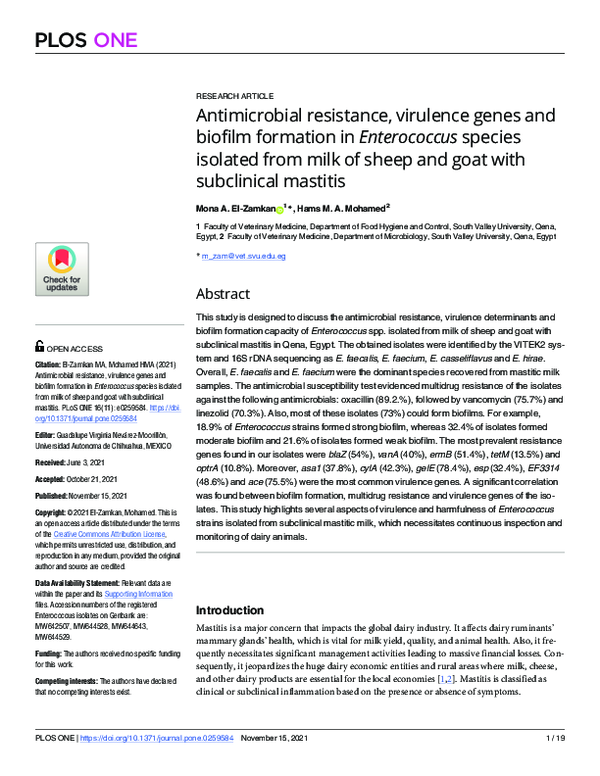 (PDF) Antimicrobial resistance, virulence genes and biofilm formation ...