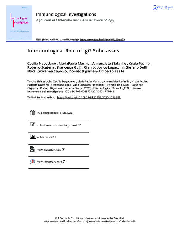 (PDF) Immunological Role of IgG Subclasses
