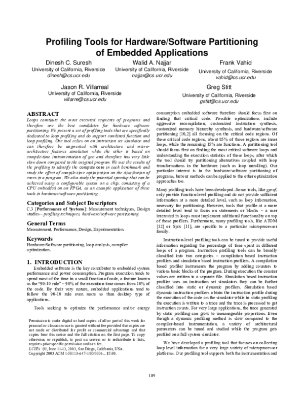 Pdf Profiling Tools For Hardwaresoftware Partitioning Of Embedded
