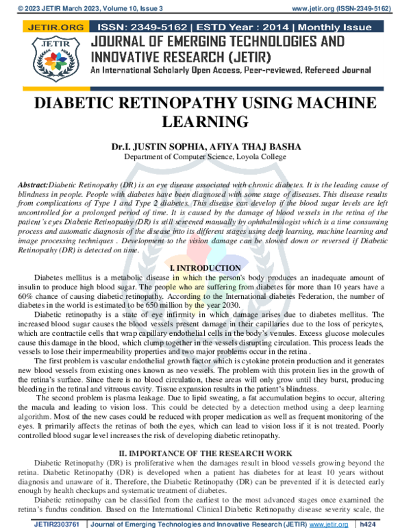(PDF) DIABETIC RETINOPATHY USING MACHINE LEARNING