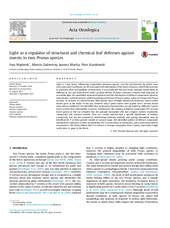 (PDF) Light as a regulator of structural and chemical leaf defenses ...