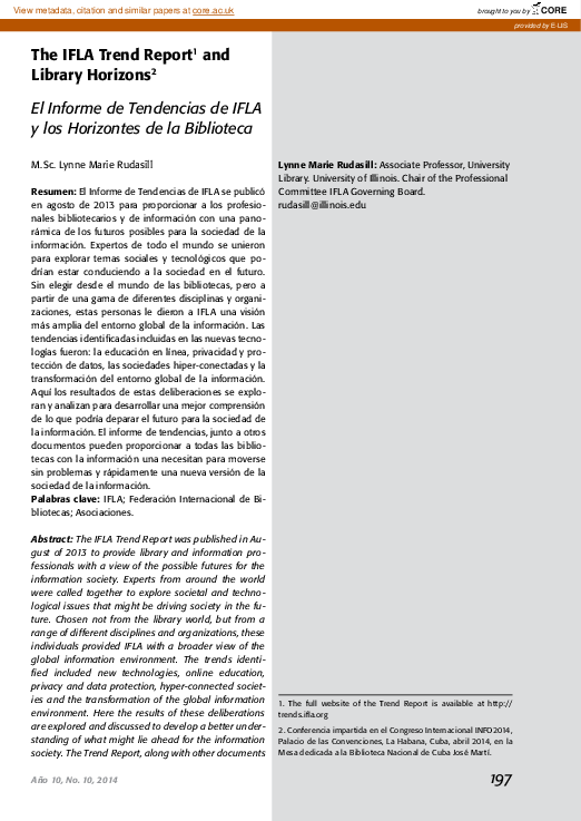 (PDF) The IFLA Trend Report and Library Horizons