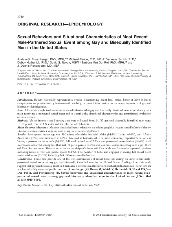 (PDF) Sexual Behaviors and Situational Characteristics of Most Recent Male-Partnered Sexual ...