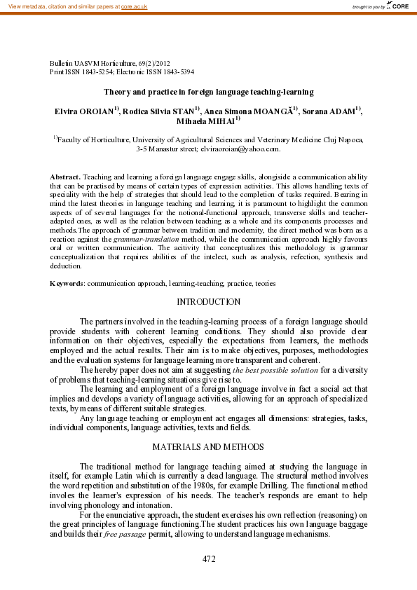 Pdf Theory And Practice In Foreign Language Teaching Learning