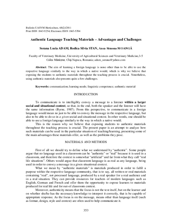 (PDF) Authentic Language Teaching Materials – Advantages and Challenges