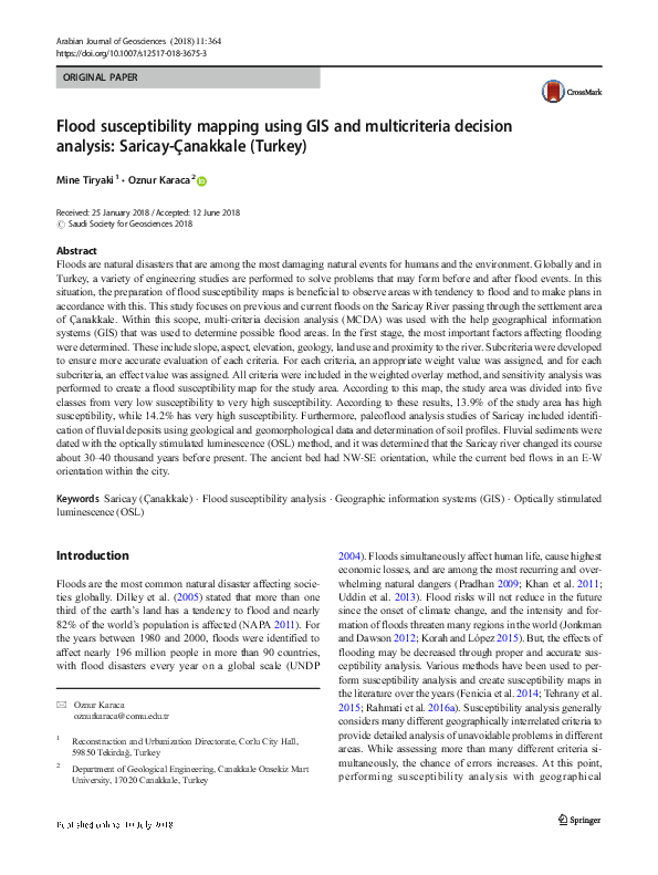 (PDF) Flood susceptibility mapping using GIS and multicriteria decision analysis: Saricay ...
