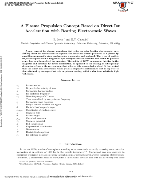 (PDF) A Plasma Propulsion ConceptBased on Direct Ion Acceleration with ...