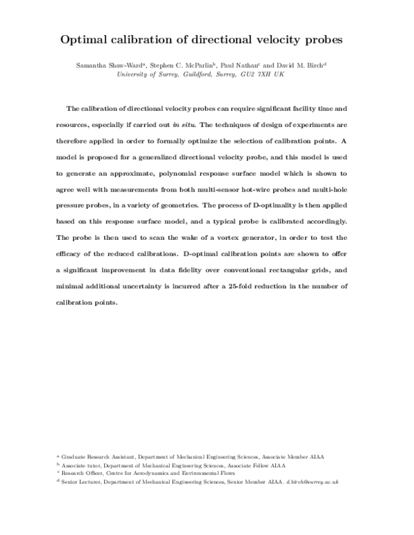 (PDF) Optimal Calibration of Directional Velocity Probes