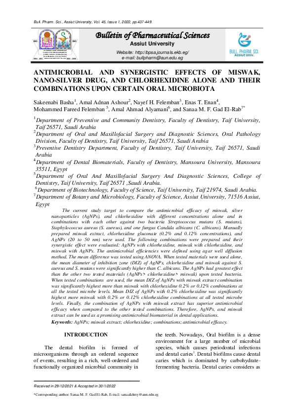 (PDF) Antimicrobial and synergistic effects of miswak, nano-silver drug ...