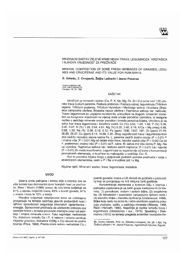 (PDF) Mineral Composition of Some Fresh Herbages of Grasses, Legumes ...