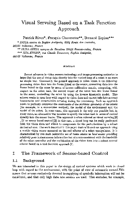 (PDF) Visual servoing based on a task function approach