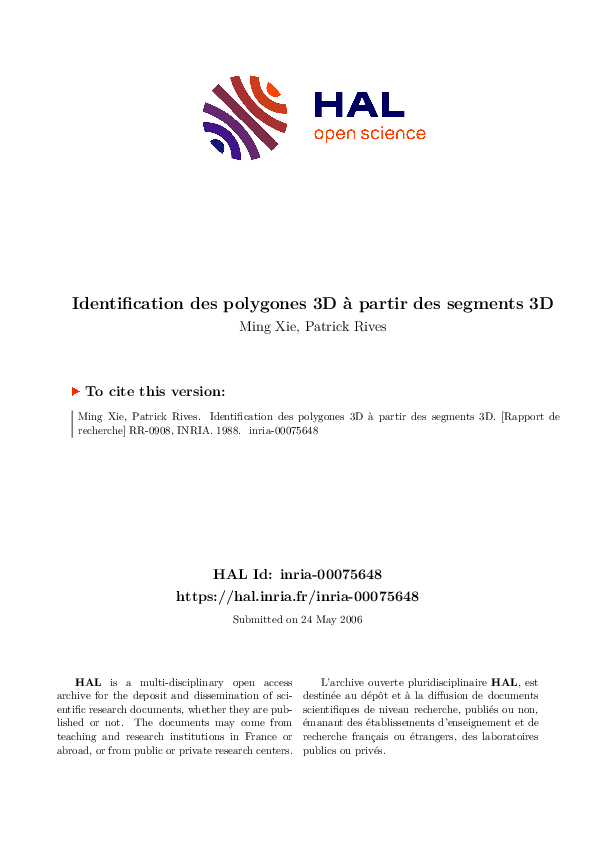 Identification des polygones 3D à partir des segments 3D