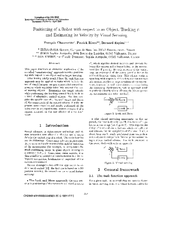 (PDF) Positioning of a robot with respect to an object, tracking it and estimating its velocity ...